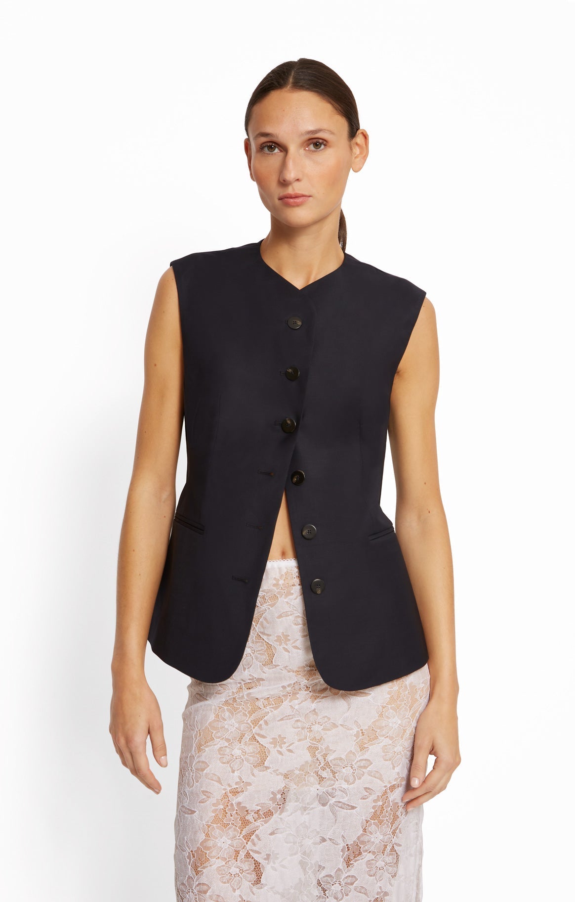 Roseanna Women's Gilet Jessie Marcello Wool Blend Tailored Vest - Navy ...